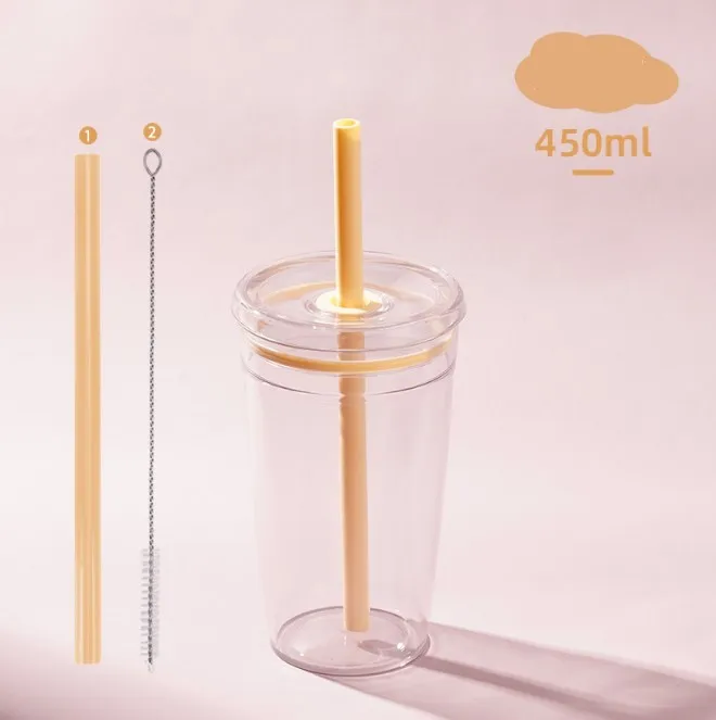 Customize logo New Tritan Cups 450ml Single Wall Straw Cup Milk Tea ...