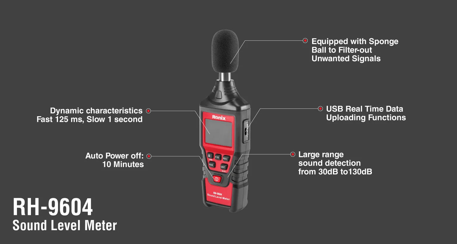 Ronix Digital Sound Level Meter Rh-9604 Noise Meter Measurement ...