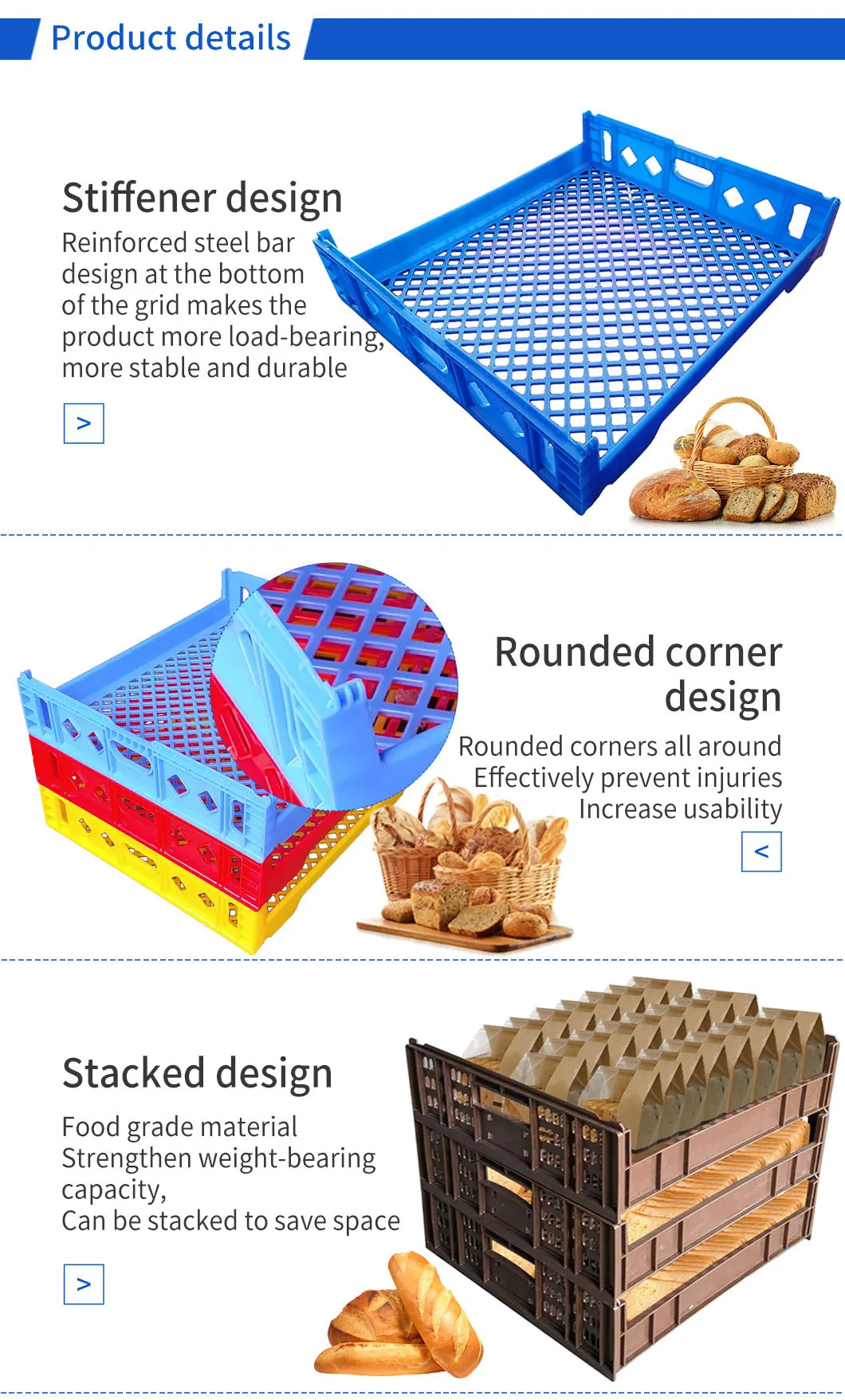 High Quality Stackable Food Grade Plastic Bread Crate
