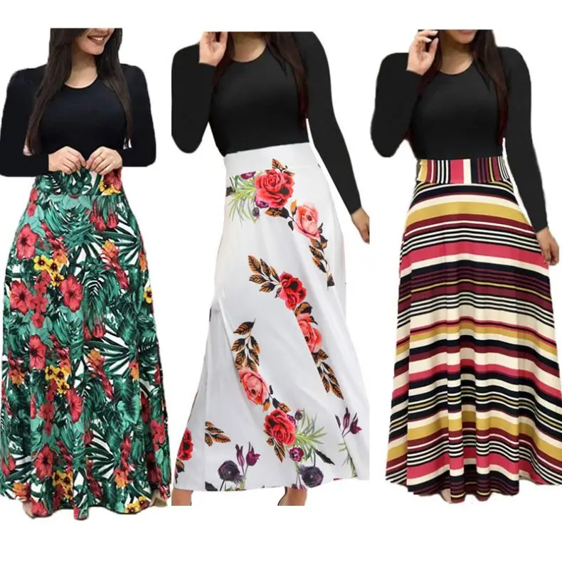 Fashion Long Sleeve Patchwork Women Floral Printed Dresses Draped ...