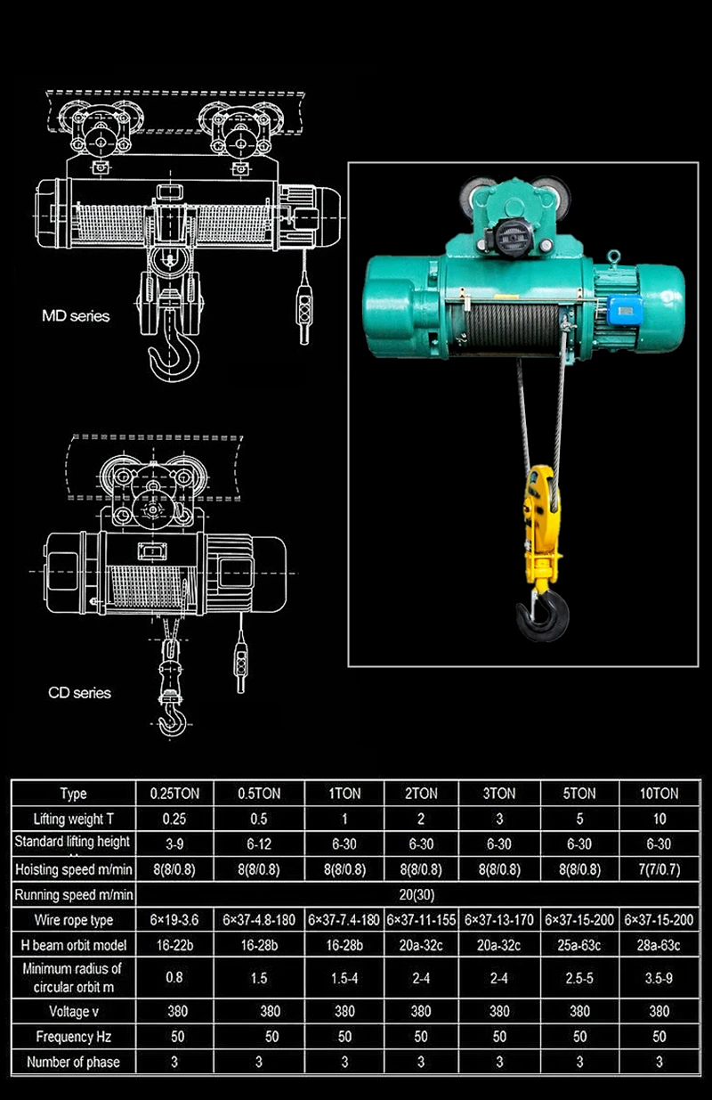 Ton Rope Wire Crane Winch Lift 2 Tons - Electric Hoist