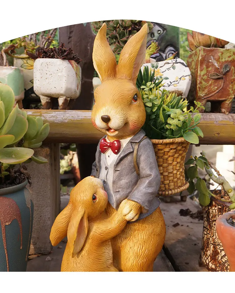 Outdoor Creative Garden Landscape Lovely Resin Rabbit Statue Flower Pot ...