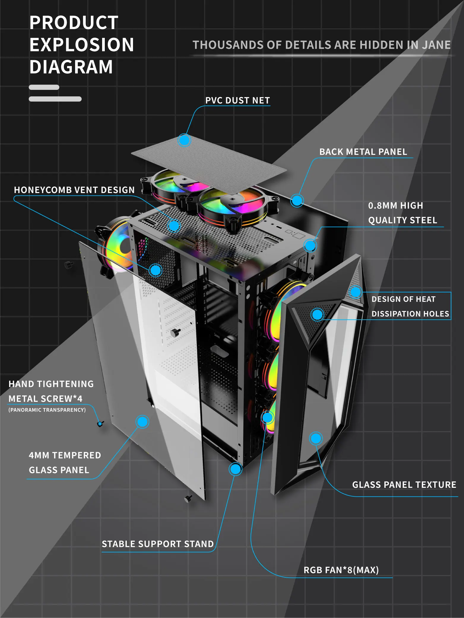 Kinpower ATX PC Case with 6 Pcs 120mm RGB Fans - Gaming Mid-tower