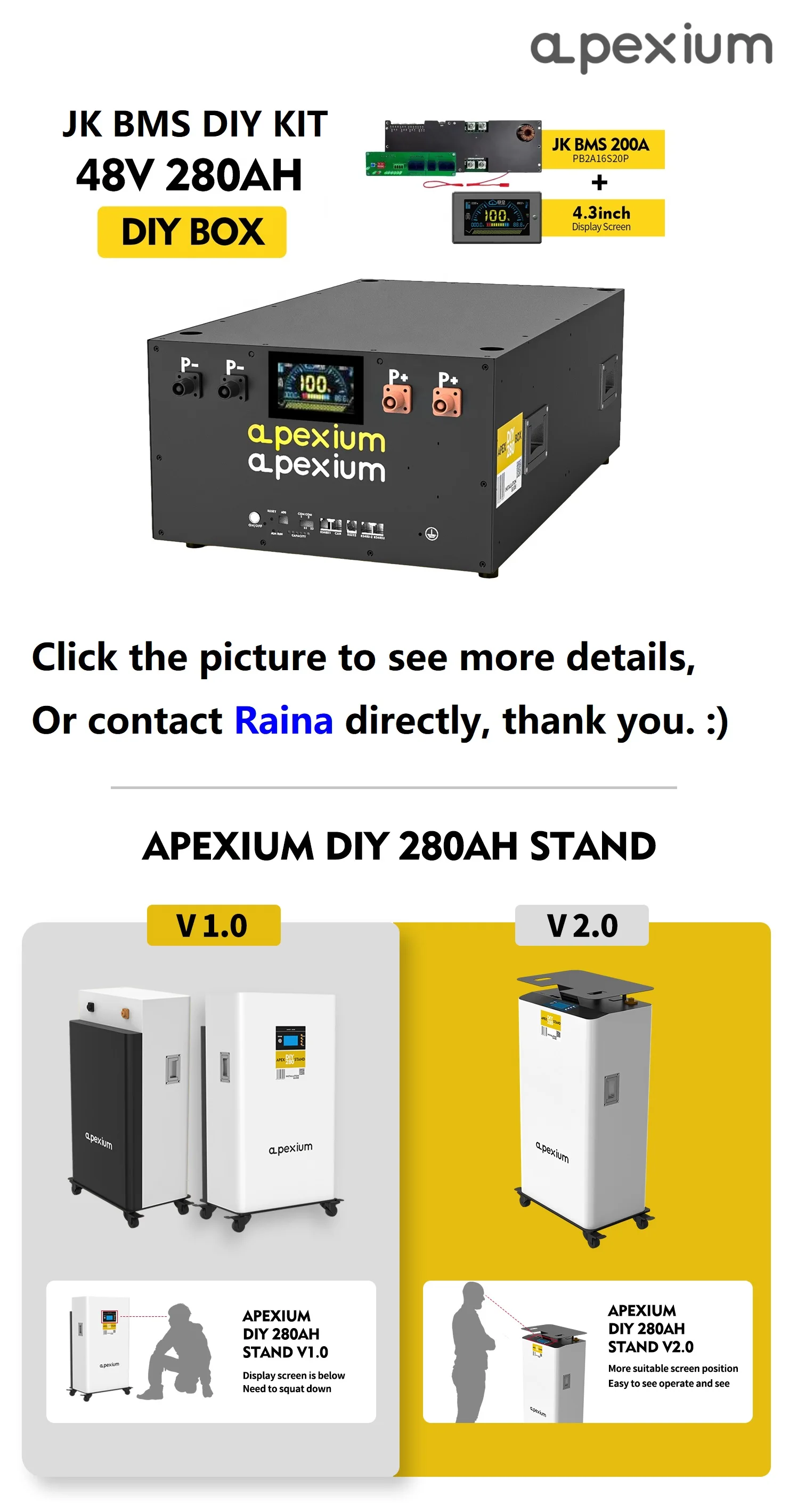 Apexium 24V 48V 280AH Lifepo4 Battery Box - 15kwh DIY Case