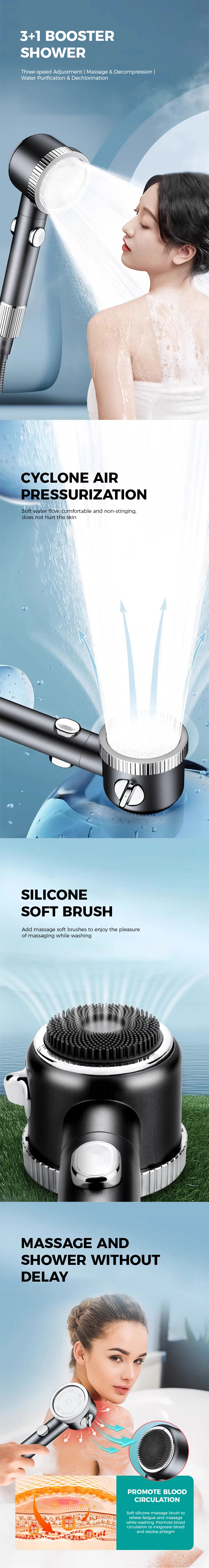 Gee-n Luxury Filtered Rainfall Bath Accessories Shower Massage Brush 3 Functions Water Hand ...