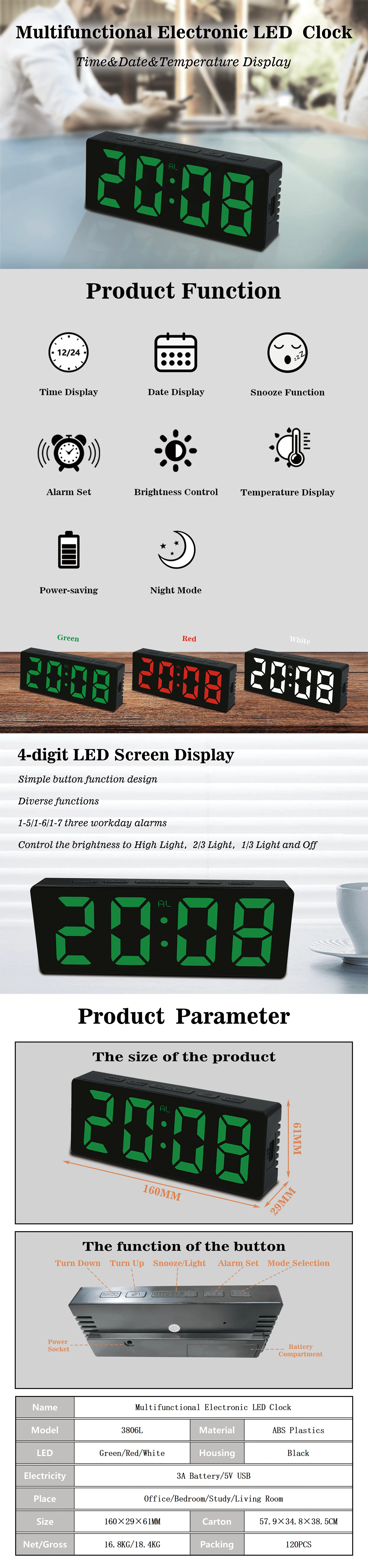 Digital Led Alarm Clock Smart Alarm Clock With Color Screen And ...