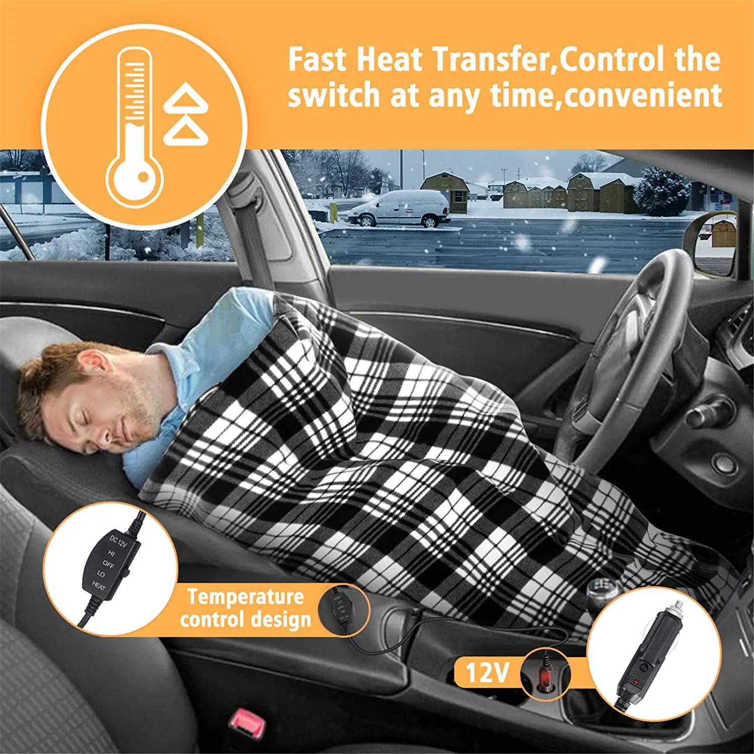 Electric Car Blanket- 12 Volt Heated Car Blanket With Temperature ...