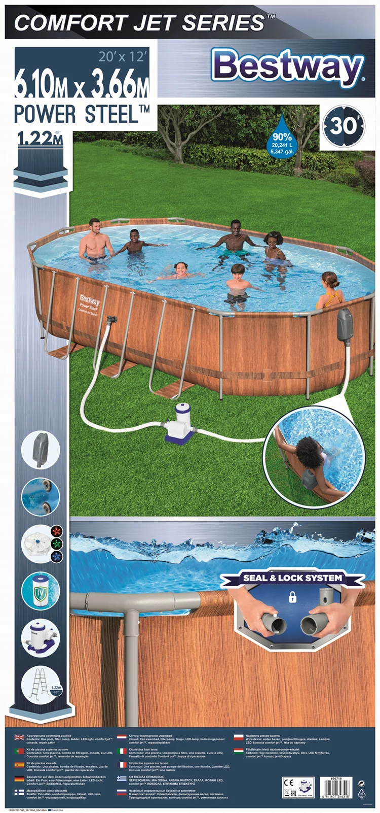 Bestway 56719 New Power Steel Comfort Jet Series Large Frame Outdoor ...