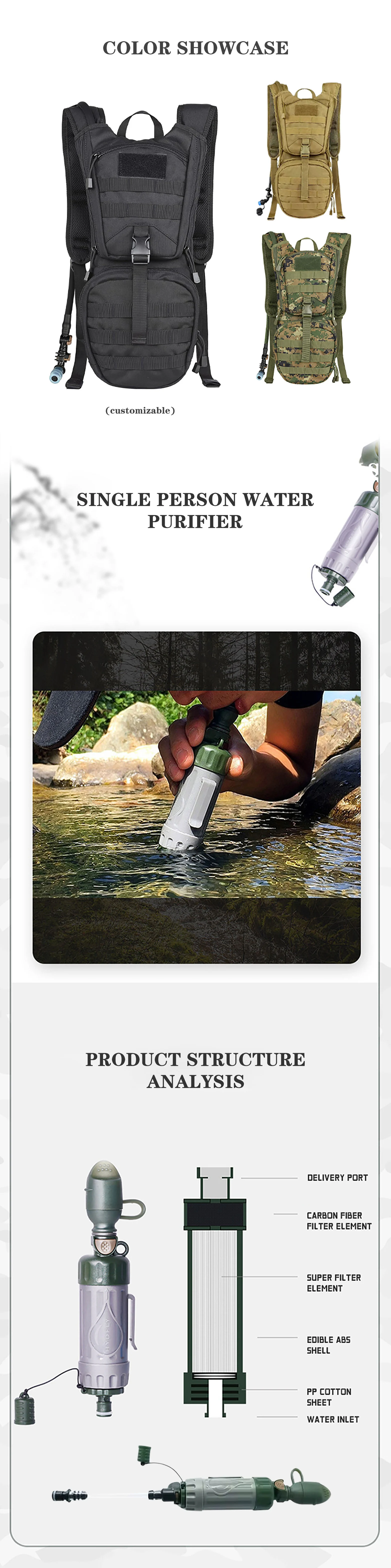 3L Water Filter Hydration Bladder Backpack - Camping Essentials