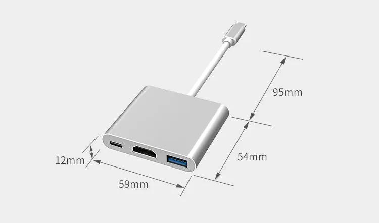 3in1 Usb-c 3 In 1 Port Computer Tv Pc Usbc 3.0 Adapter Phone Type-c ...