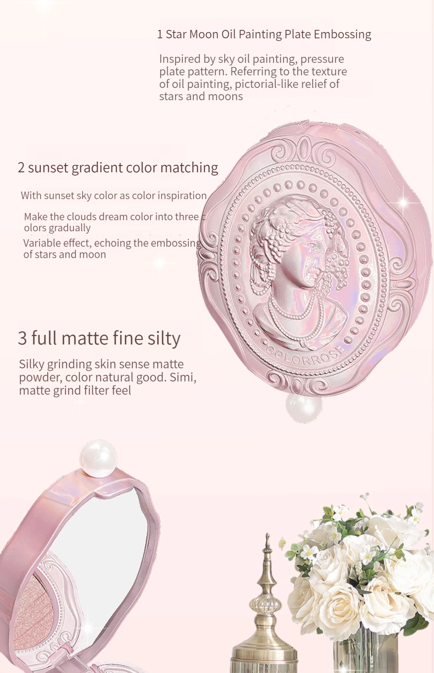 Colorrose Embossed Moon Gradient Blush Palette - Brightening Blusher Powder