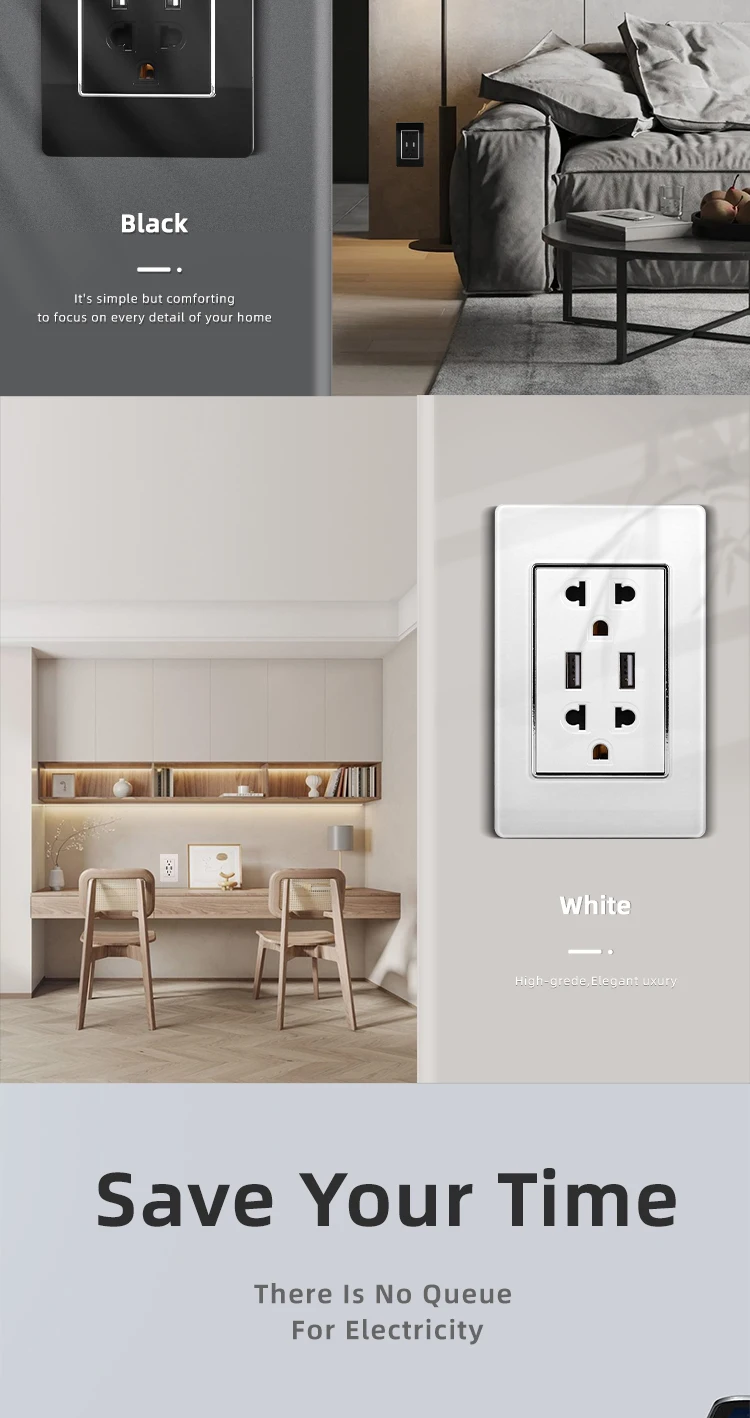 Thailand Switch And Socket With Tempering Glass Panel And Dual Usb ...