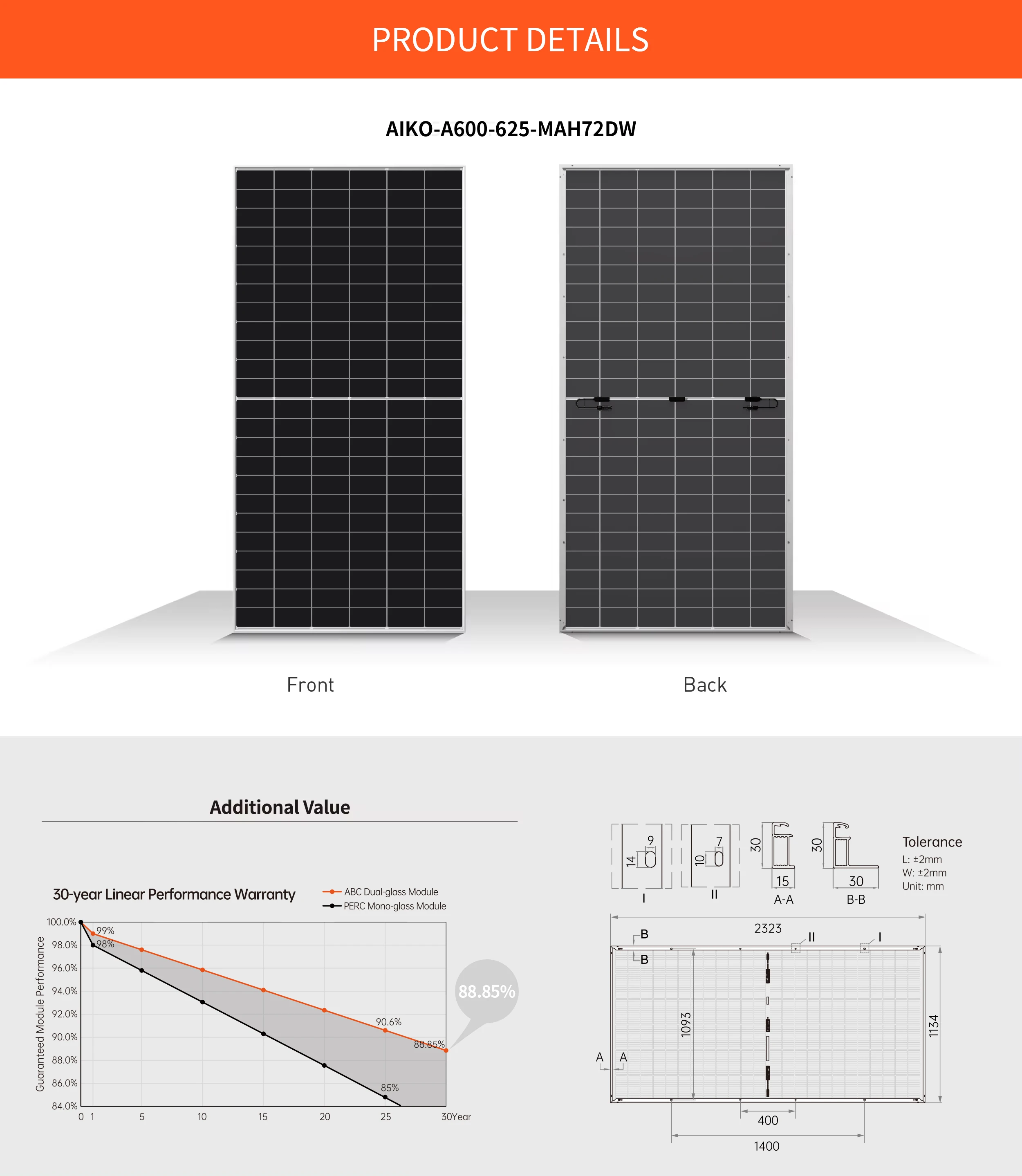 Aiko Solar PV Module - 600W Dual-Glass Photovoltaic Panel