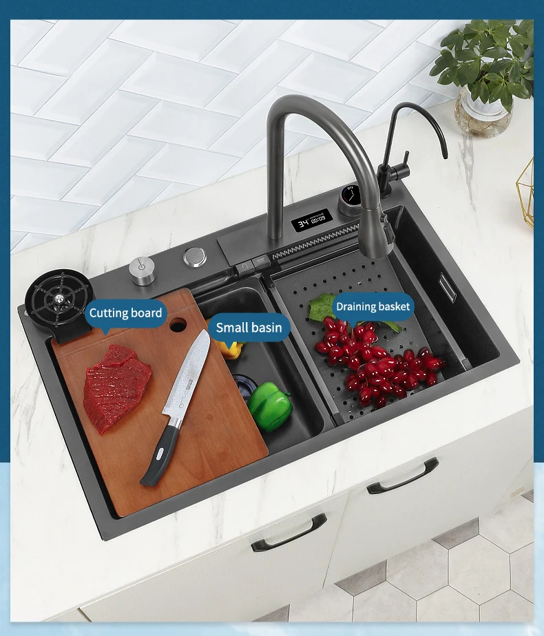 Smart Single Bowl Digital Kitchen Sink - 304 Stainless Steel