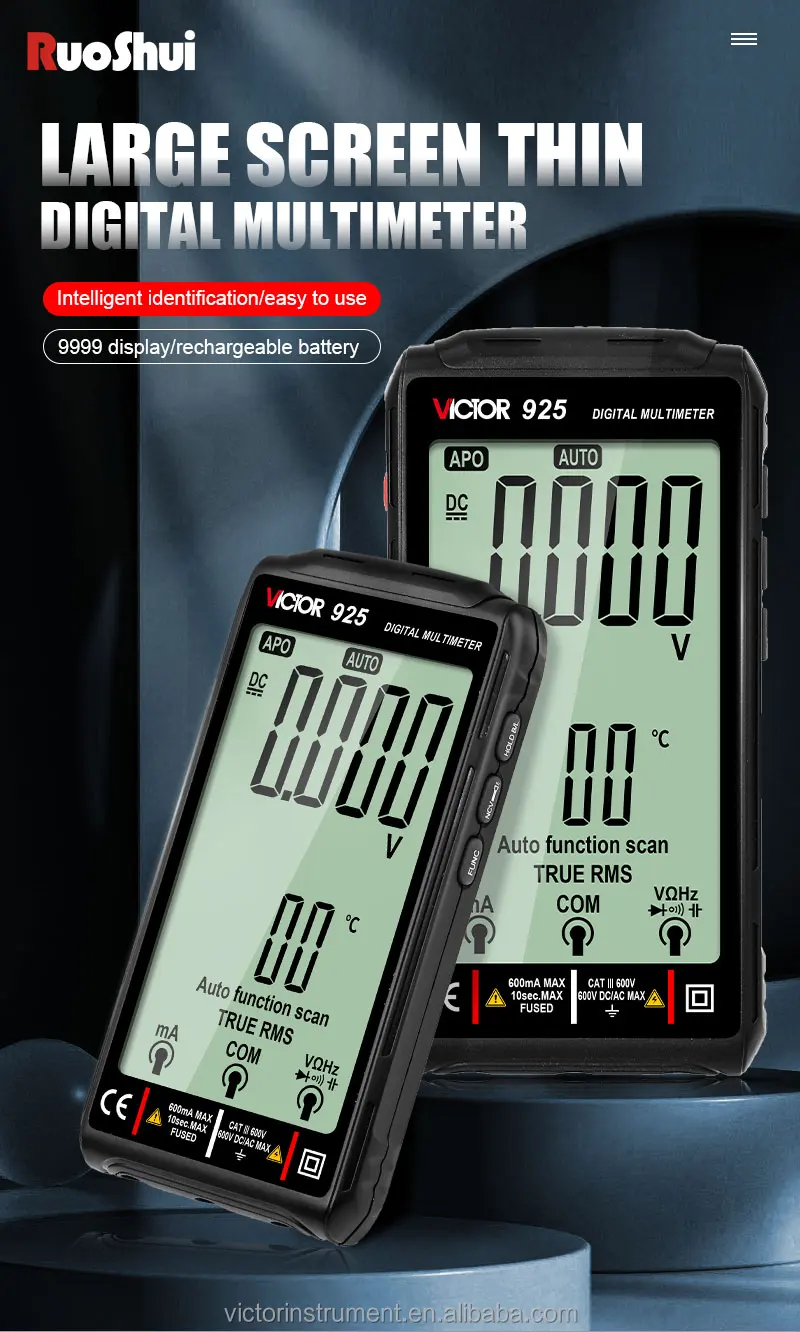 Rts Smart Digital Multimeter Victor 925 9999 Counts True Rms Auto Rechargeable Capacitance Meter ...