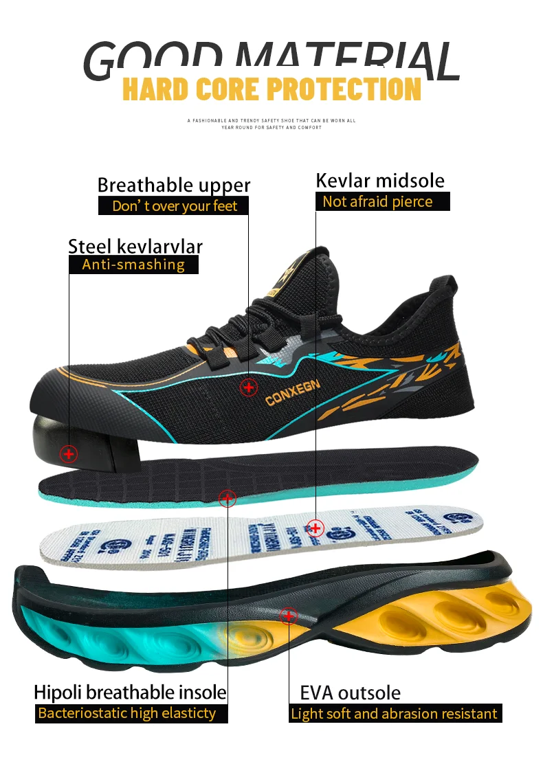 Factory Direct Black Insole Industrial Construction Site Safety Shoes ...