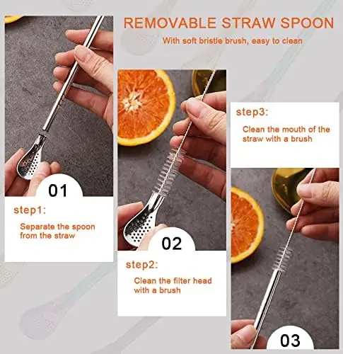 Wholesale 304 Stainless Steel Detachable Straw Spoon Mixing Spoon Yerba ...