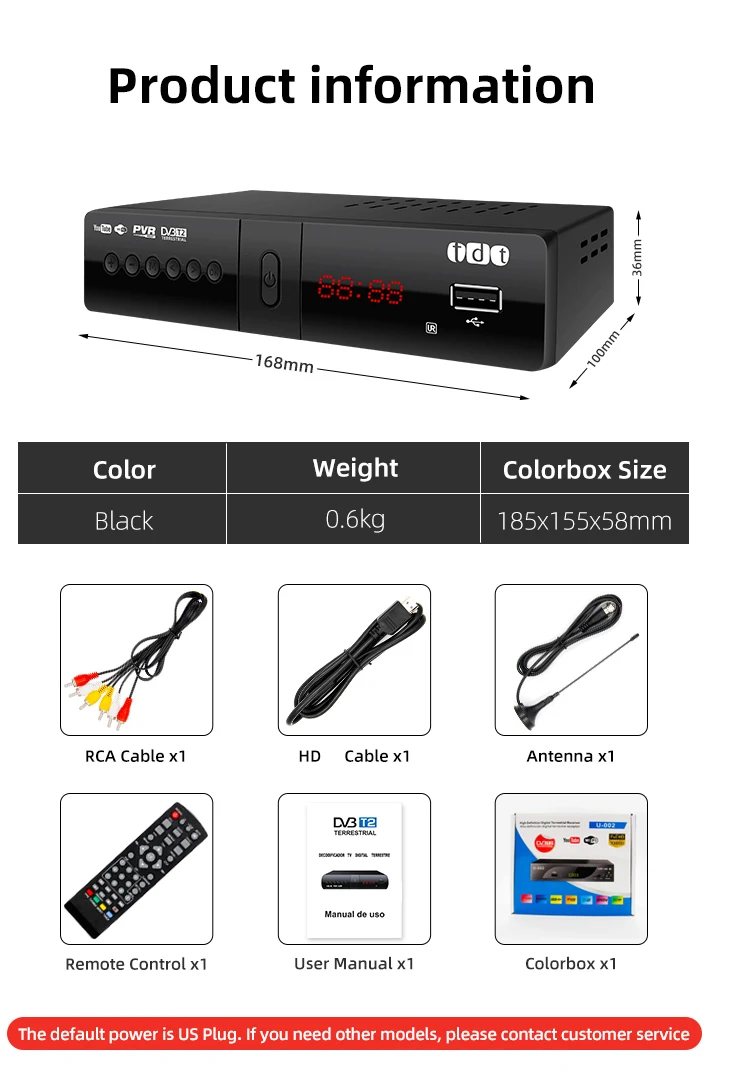 Antenna Tdt Receiver Digital Terrestrial Tv Tuner Dvb-t2 H.264 Free To ...