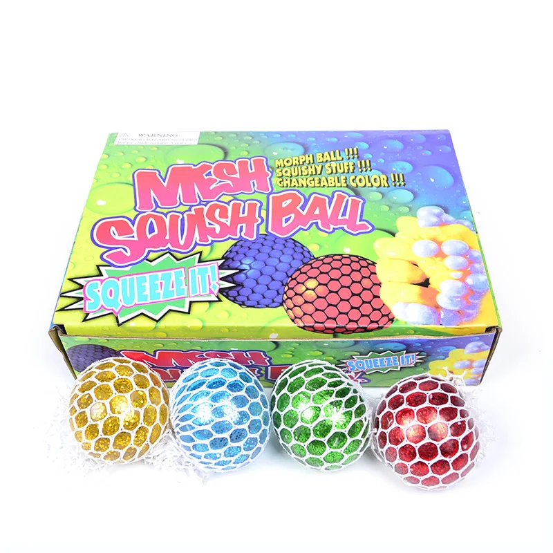 Hand Squeeze Sensory Toy Stress Relief Mesh Net Squishy Ball With Gold ...