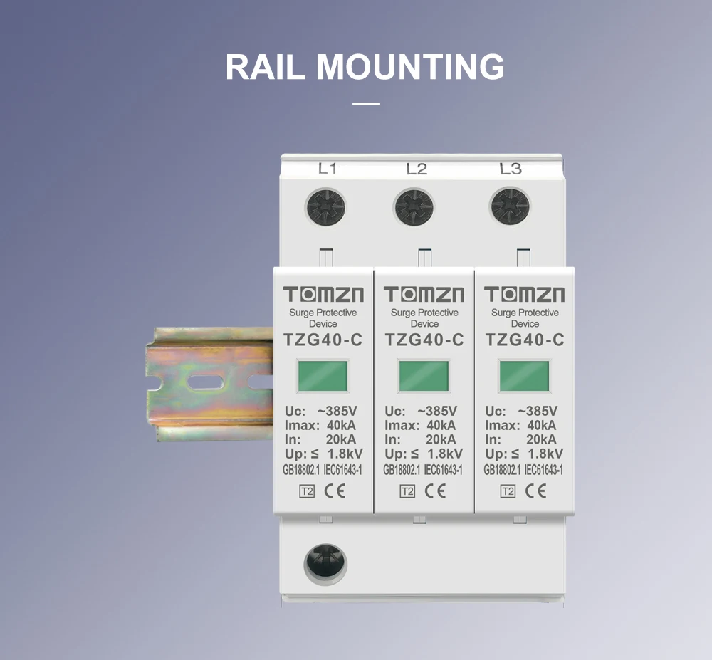 AC SPD 3P 10-20KA 20-40KA 30-60KA 275V 385V House Surge Protector ...