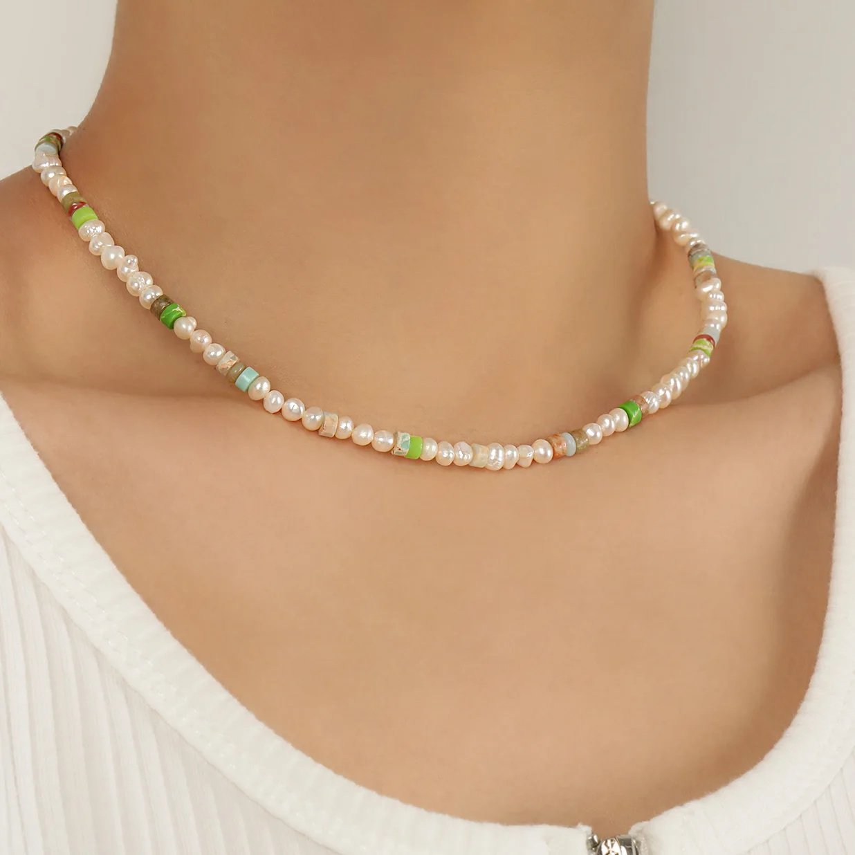 Elegant Pearls Colorful Stone Bead Caps 925 Sterling Silver Necklace ...