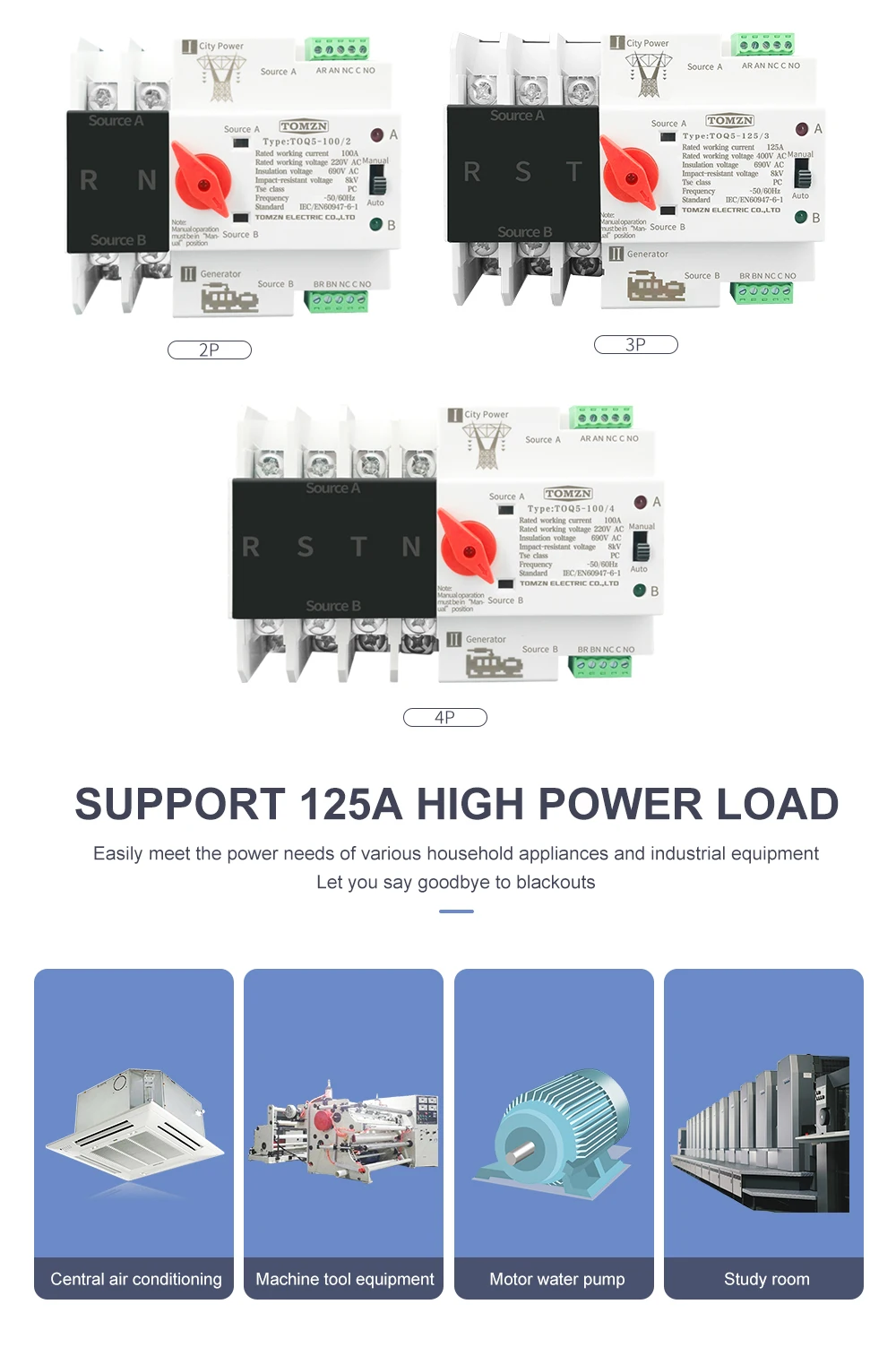 Din Rail 2P 3P 4P ATS Dual Power Automatic Transfer Switch Electrical ...