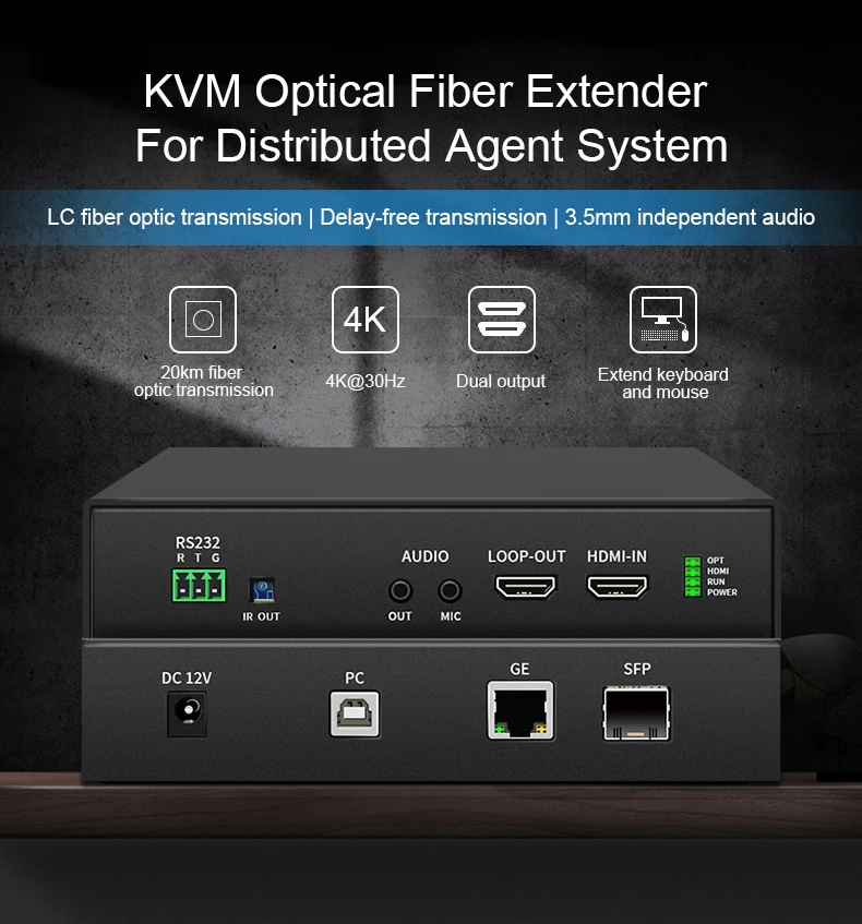 4k video to fiber converter 4k30Hz Extender Over Fiber IP 20KM With KVM ...
