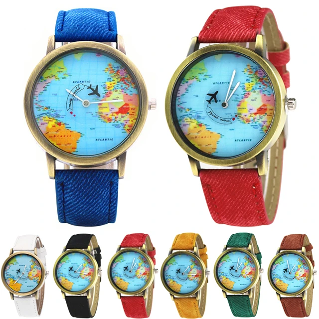 Hot Sale World Map Watch Fashion Japan Movement Travel Map Watch - Buy ...