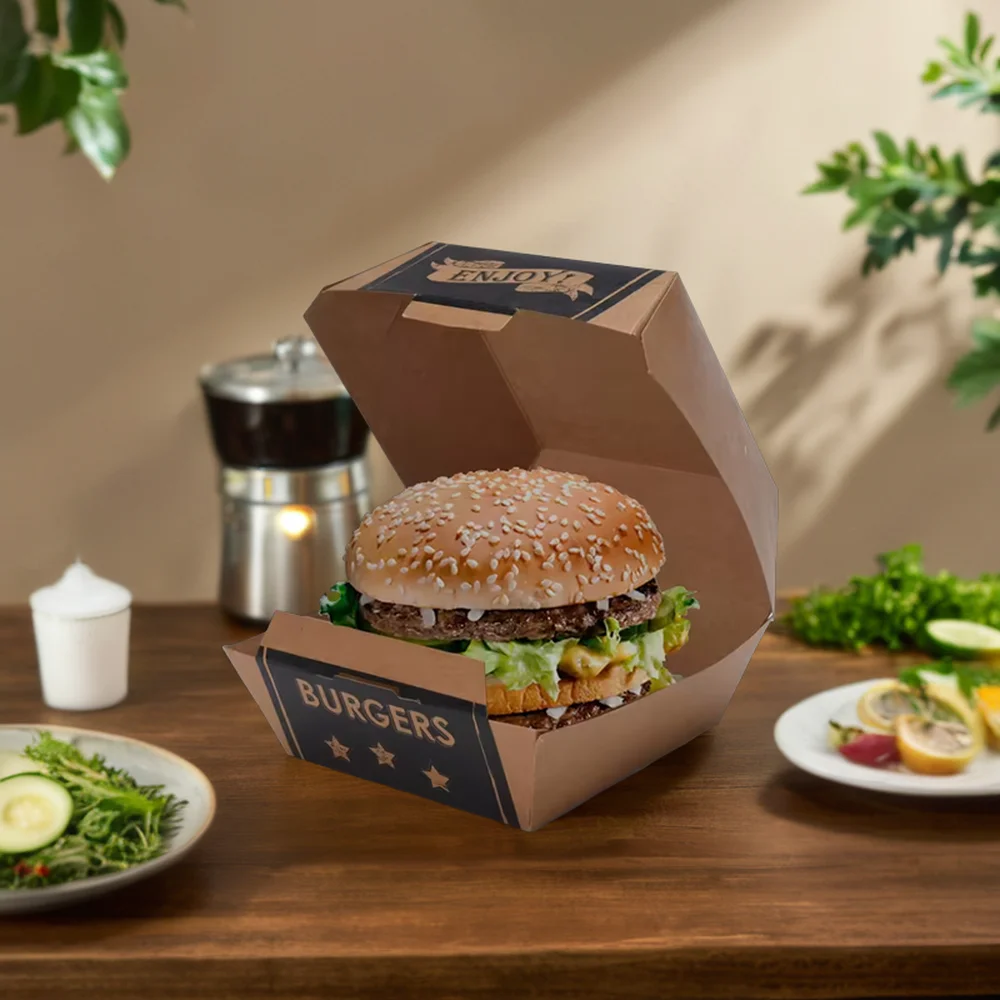 Custom Disposable Kraft Paper Clamshell Food Packaging Foodgrade Burger ...