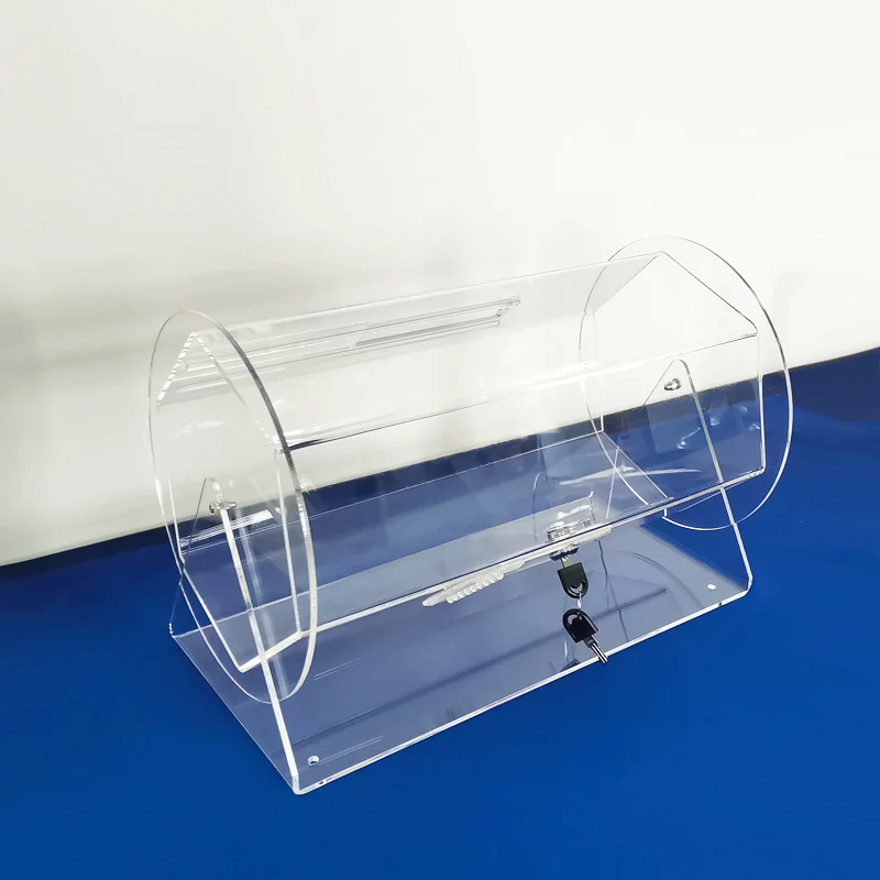 Acrylic Raffle Drum with Locking Door - Clear Ballot Box