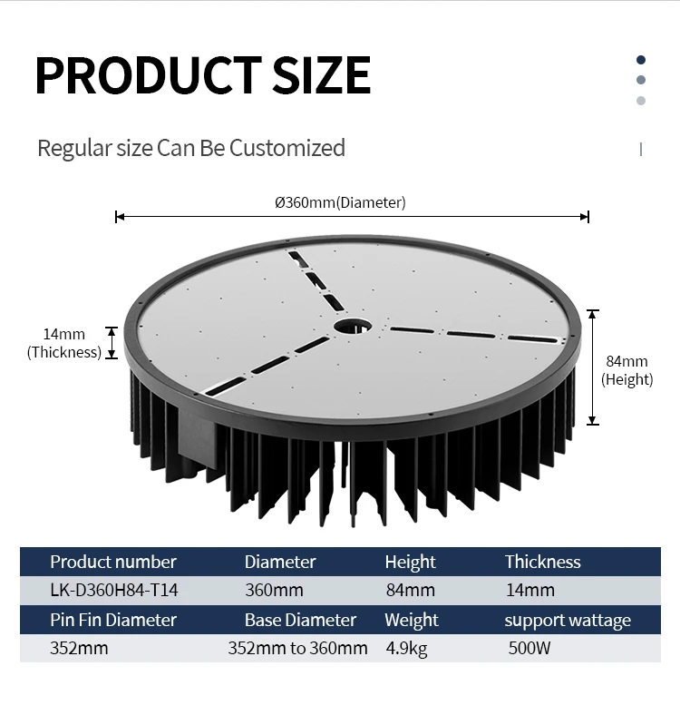 Round Black 500w Dia 360mm And Height 84mm Led Light Pin Fin Large ...