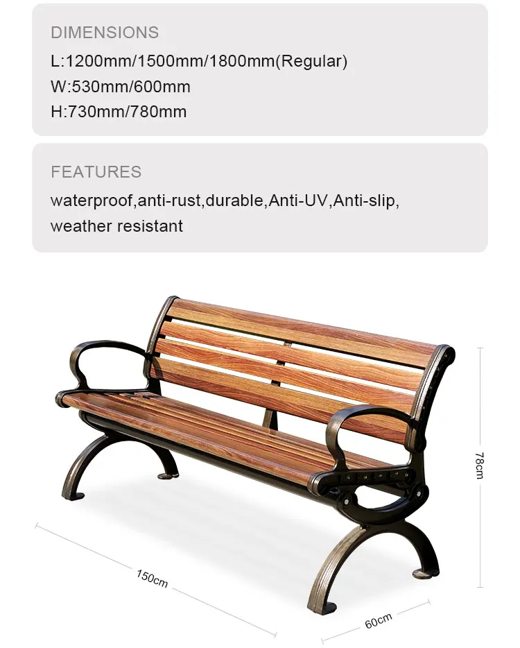 Modern Aluminum & Fiberglass Park Bench with Plastic Wood Finish ...
