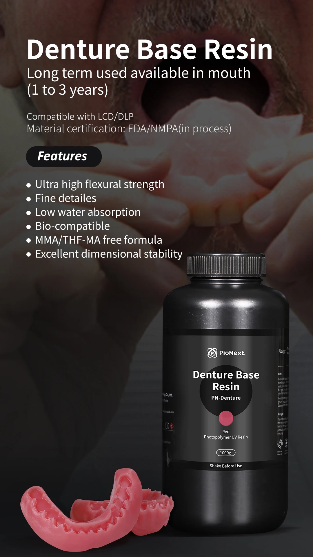 Pionext Dental Denture Base Resin 3d Printing Dental Resin| Alibaba.com