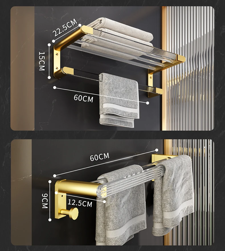 Nordic Metal Gold Acrylic Towel Rack Set Bathroom Hardware Pendant Wall ...