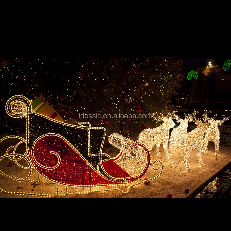 Outdoor 2d Led Santa And Reindeer Rope Light Sculpture For Christmas ...