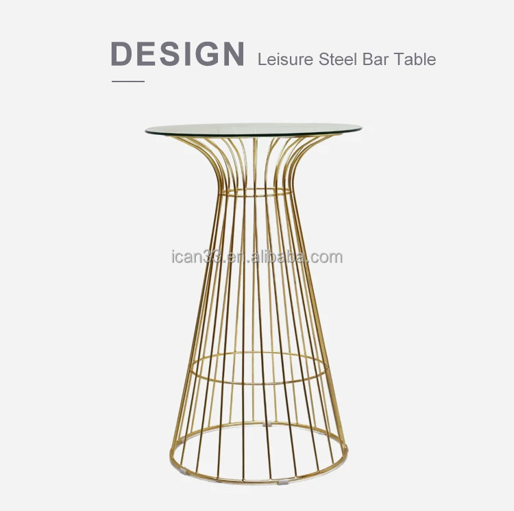 Gold Metal Glass Top Bar Table Round Cocktail Outdoor Dining Set Bar ...