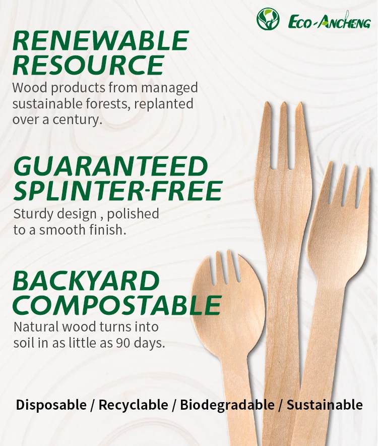 Bulk Disposable Biodegradable Wooden Cutlery Eco-friendly 162mm Birch ...