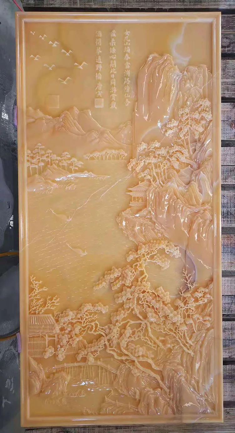 Chinese Hand Carved Onyx Marble Wall Sculpture for Villa