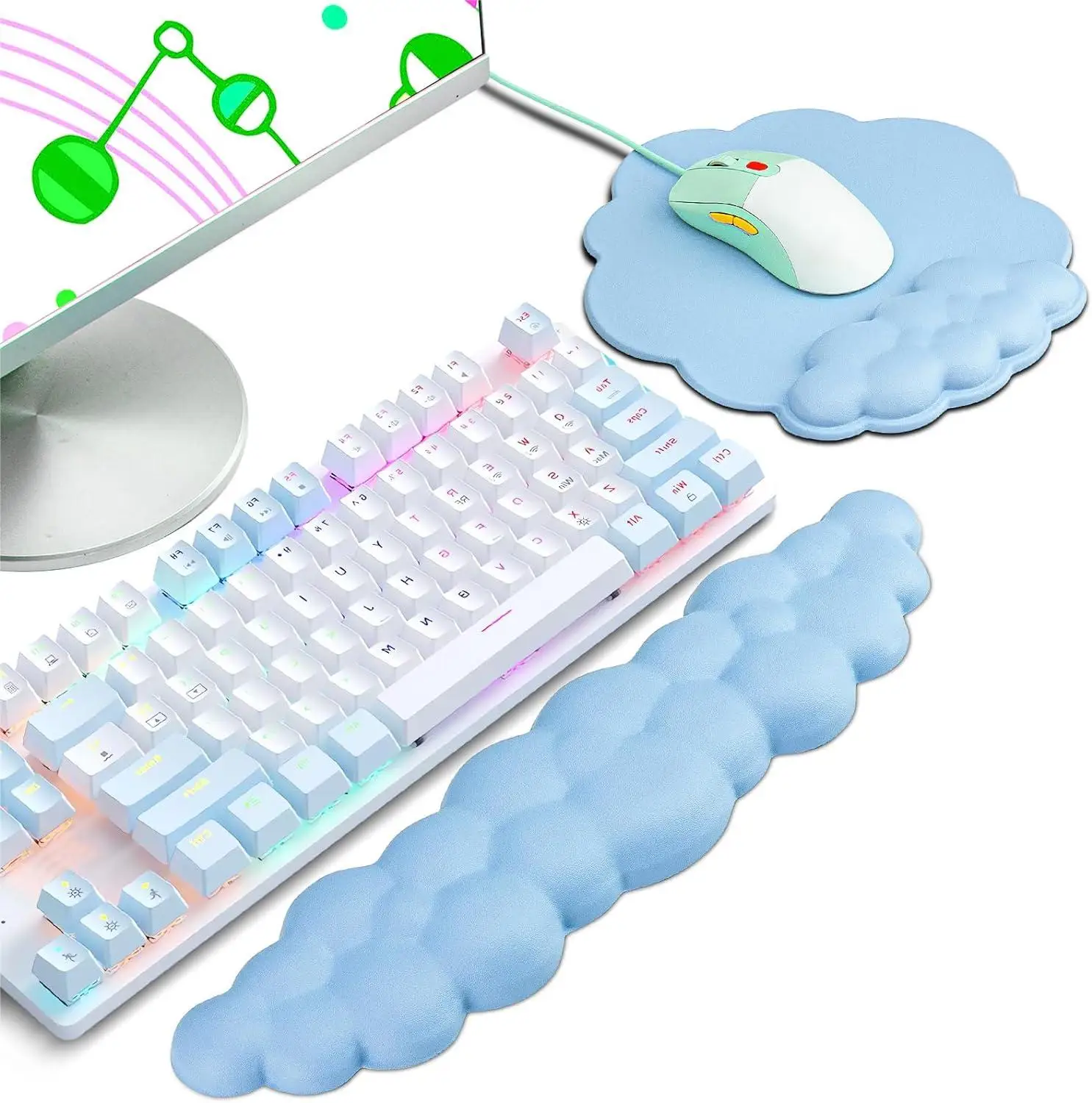 Cloud Pad for Keyboard Wrist Rest Purple, Cloud Mouse Pad with Wrist Rest Ergonomic Mouse Pad ...