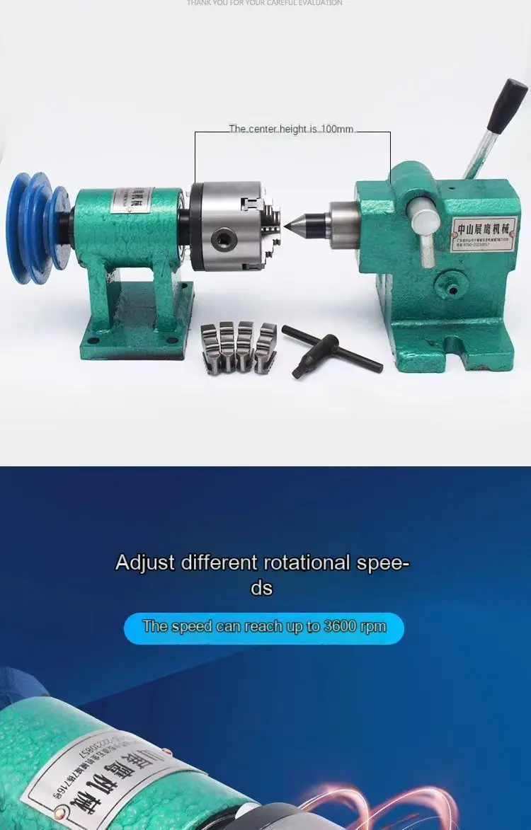 Belt Drive Lathe Spindle with Three Jaw Chuck - 1 Year Warranty