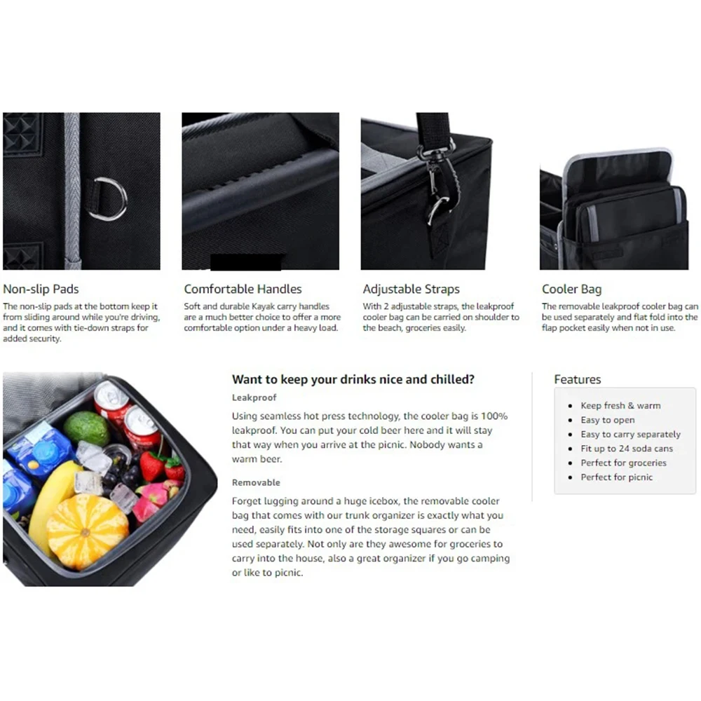 Sunnuo Portable Car Boot Organizer With Cooler Camping Stackable Car ...