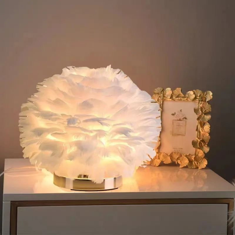 Gold Desk Night Light Wedding Room Kids Living Room Led Feather Table ...