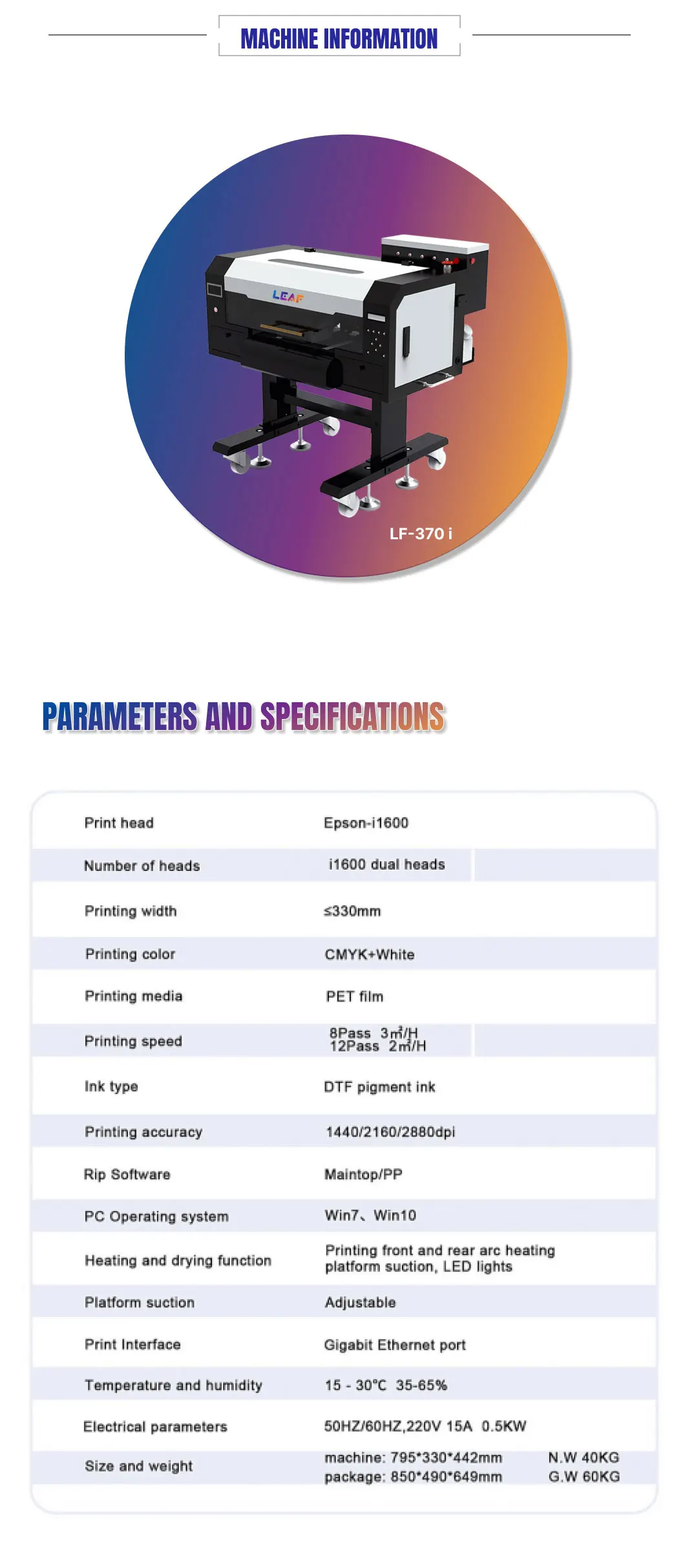 Leaf Dtf Printer A3 T-shirt Printing Machine Touch Screen Control ...