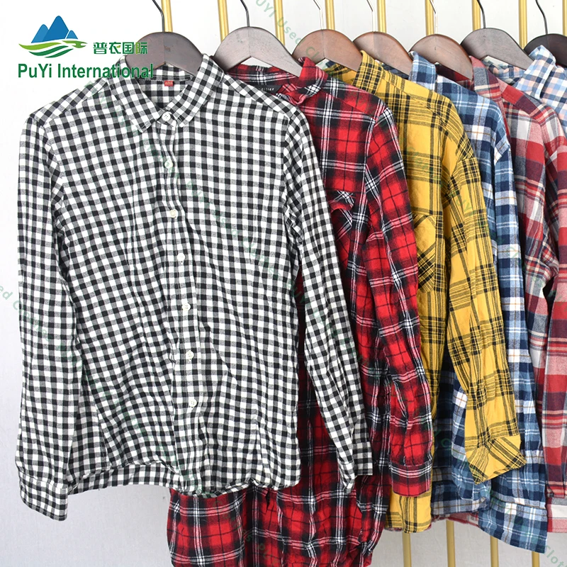 Shop KINGAAA Plain Plaid Shirts Men Thrift Pakistan Used Clothing Bale