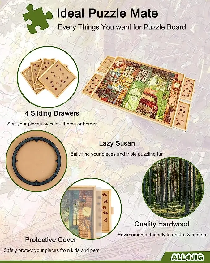 Portable Jigsaw Puzzle Board - 1500 Piece Wooden Puzzle