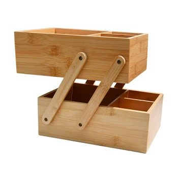 Portable Bamboo Desktop Organizer With Multiple Functions 2 Tier ...
