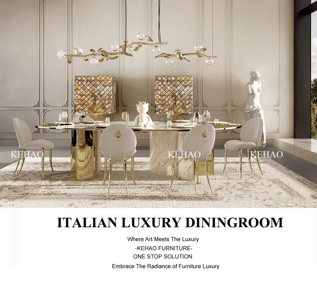 Italian Style Modern Light Luxury Natural Marble Top Dining Table Set ...