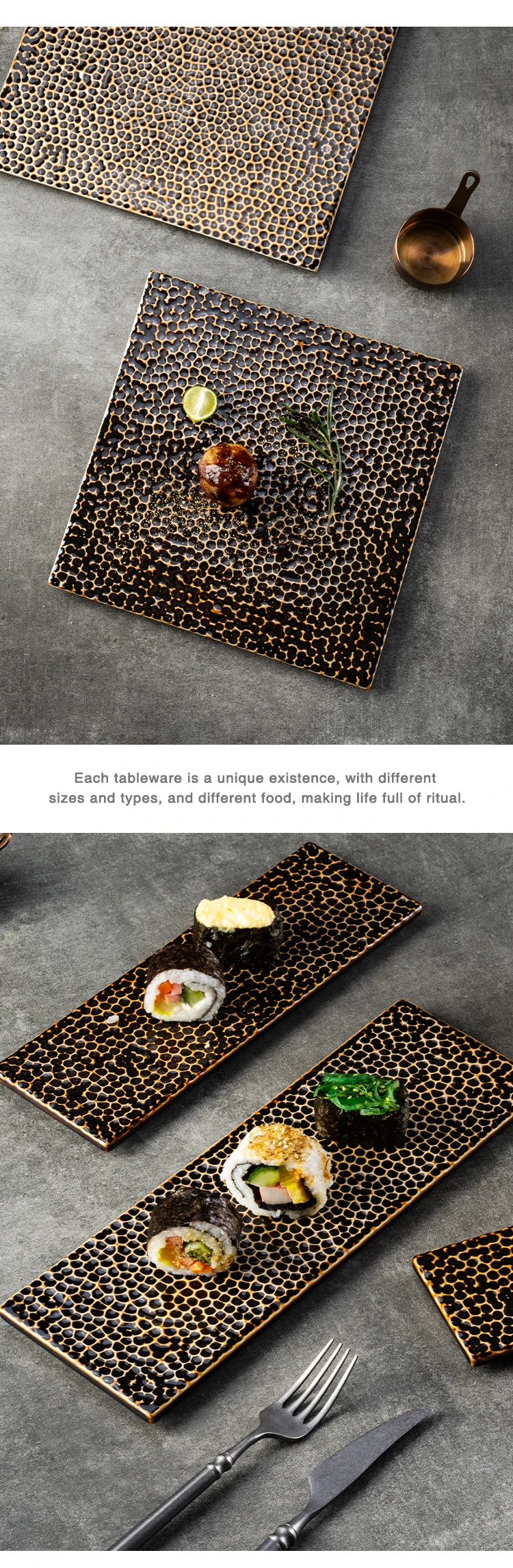 YAYU Top Fashion Japanese Restaurant Fancy Plate Embossed Dark Brown ...