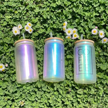 Blank Customizable Sublimation Rainbow Glitter Can With Straw And ...