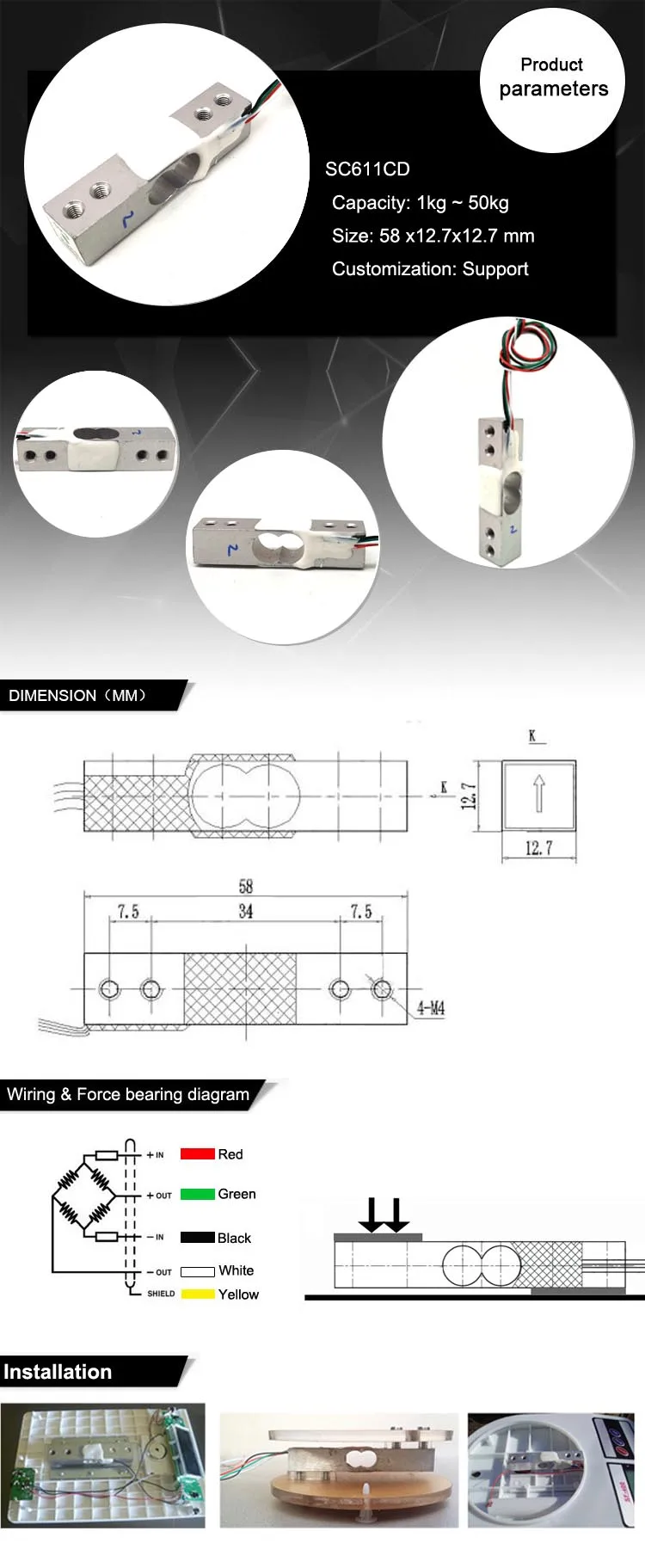 SC611CD Load Cell - 5kg Micro Weight Sensor for Scales